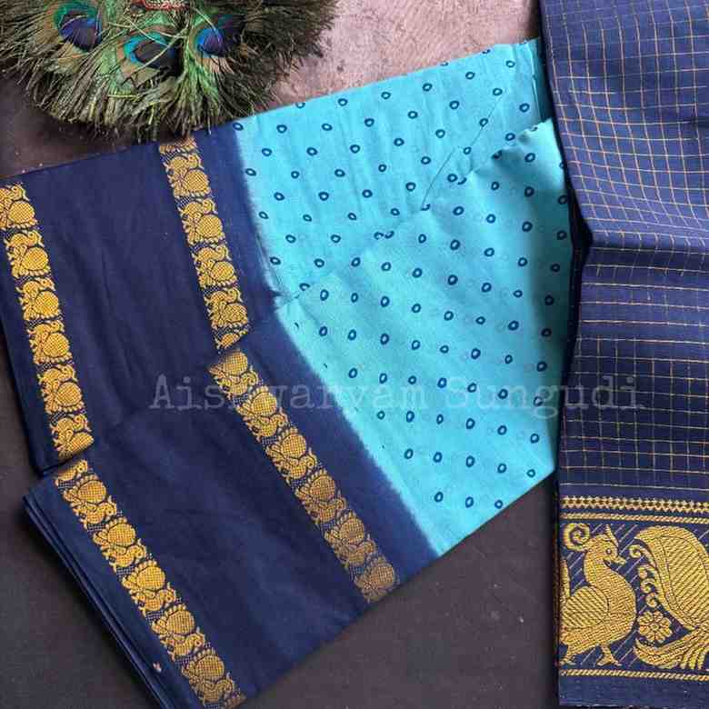 Printed Sungudi- Sky Blue – houseofaishwaryam
